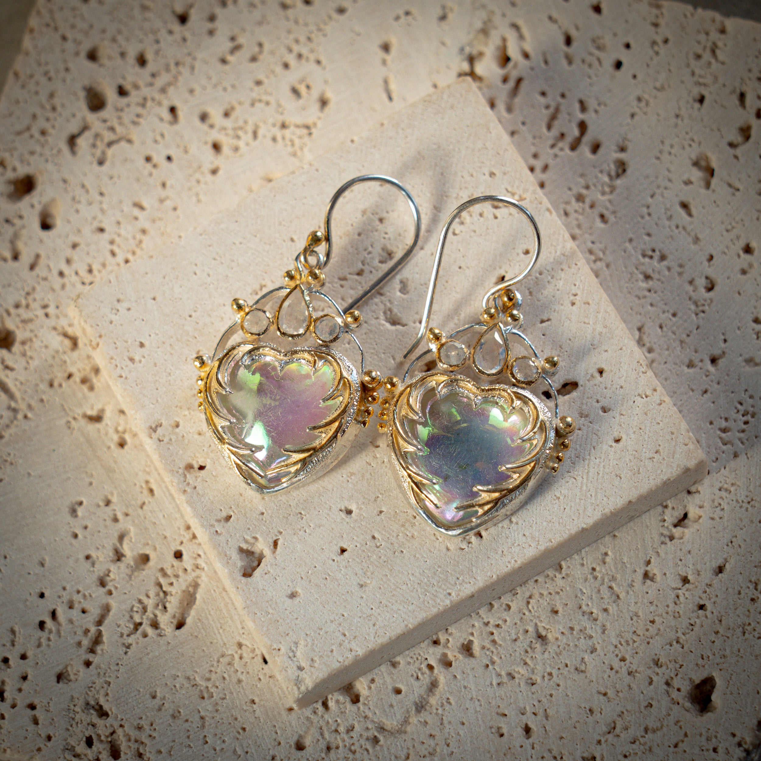 Aura Quartz Angel Heart Earrings – StoneAge Glastonbury